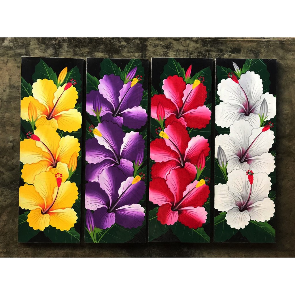 Jual Lukisan Bunga Kembang Sepatu, Ukuran 30 x 90 cm, 100% Buatan ...