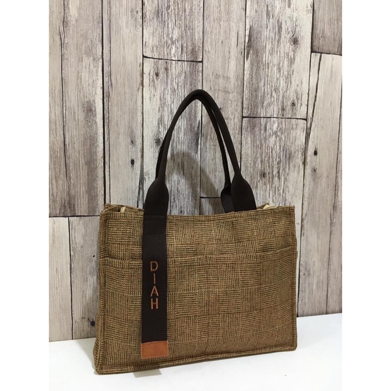 Jual korean bag custom nama warna brown . tas korea . tas goni amida ...