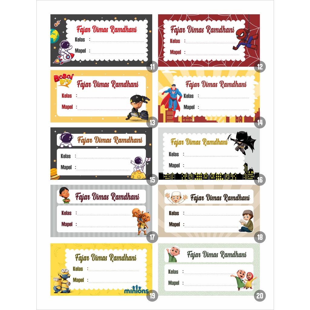 Jual (Bisa Custom Pakai Foto)Stiker Nama Buku Sekolah Stiker Buku Label ...