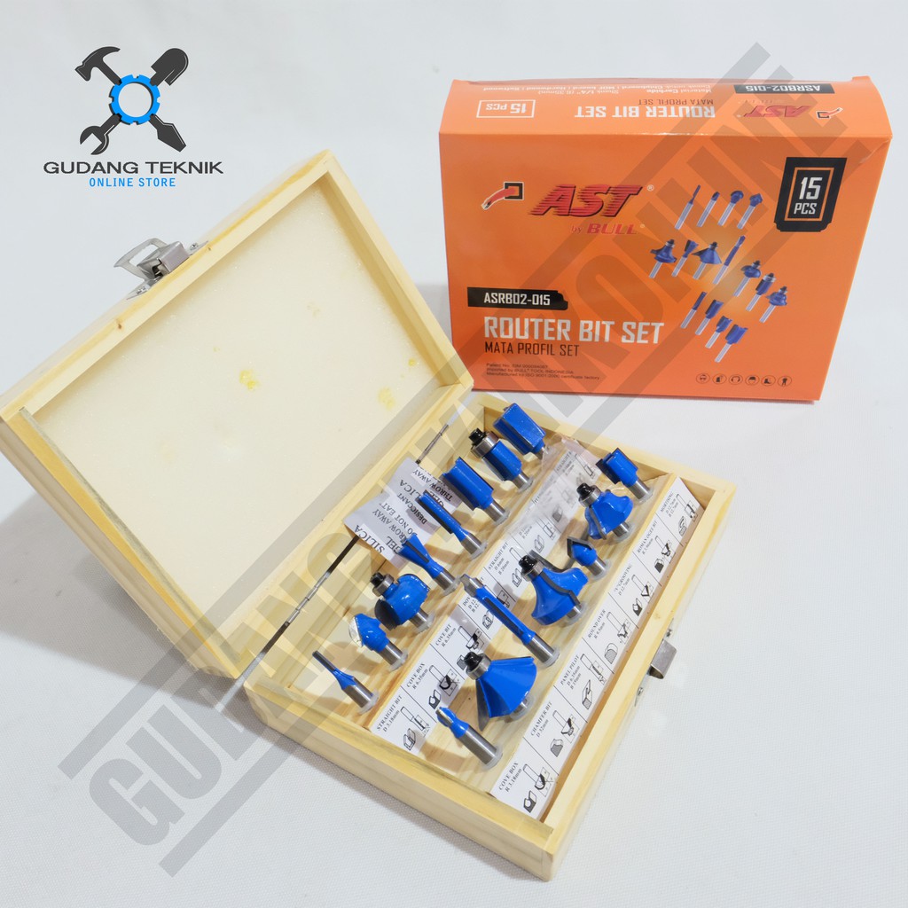 Jual AST ASRB02-015 Mata Profil Router Bit 1 Set 15pcs Mata Trimmer ...