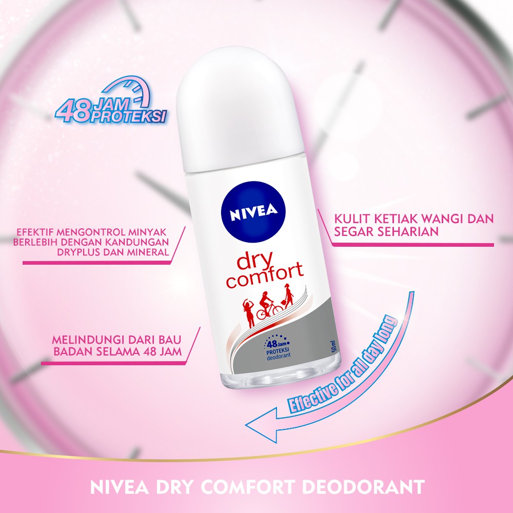 Jual NIVEA Dry Comfort Deodorant Roll On 50ml-Deodoran Tahan 48 Jam | Shopee Indonesia