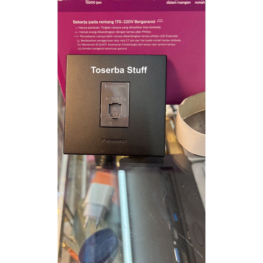 Jual STOP KONTAK PANASONIC HITAM PORT KABEL LAN CAT3 OUTLET TELPON ...