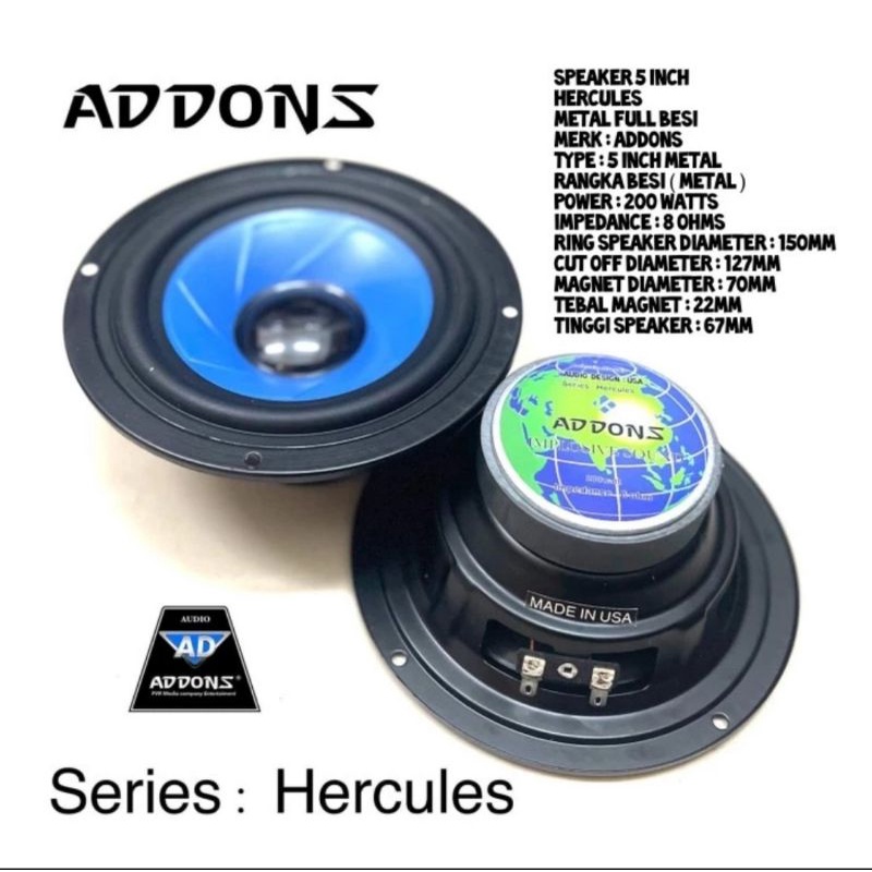 Jual Speaker component 5 inch addons hercules Metal full besi 200 watt ...