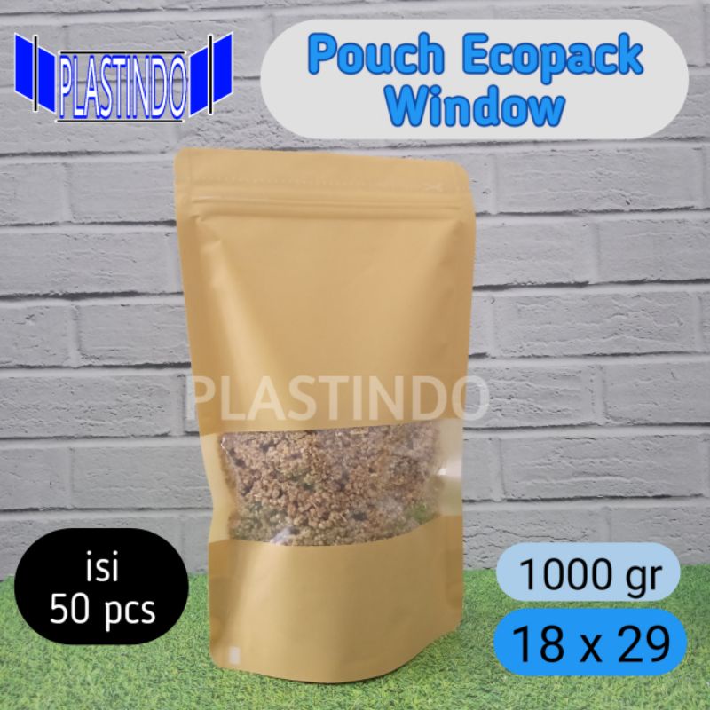 Jual Isi 50 Pcs Standing Pouch PP Ecopack Window 1000gram 18x 29cm ...