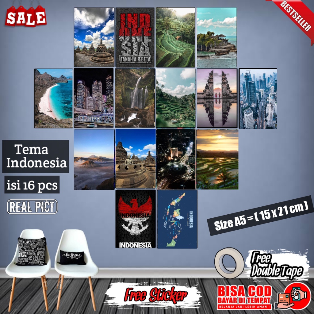 Jual Poster Dinding Aesthetic Tema Indonesia 1 Paket Isi 16 pcs Gambar ...