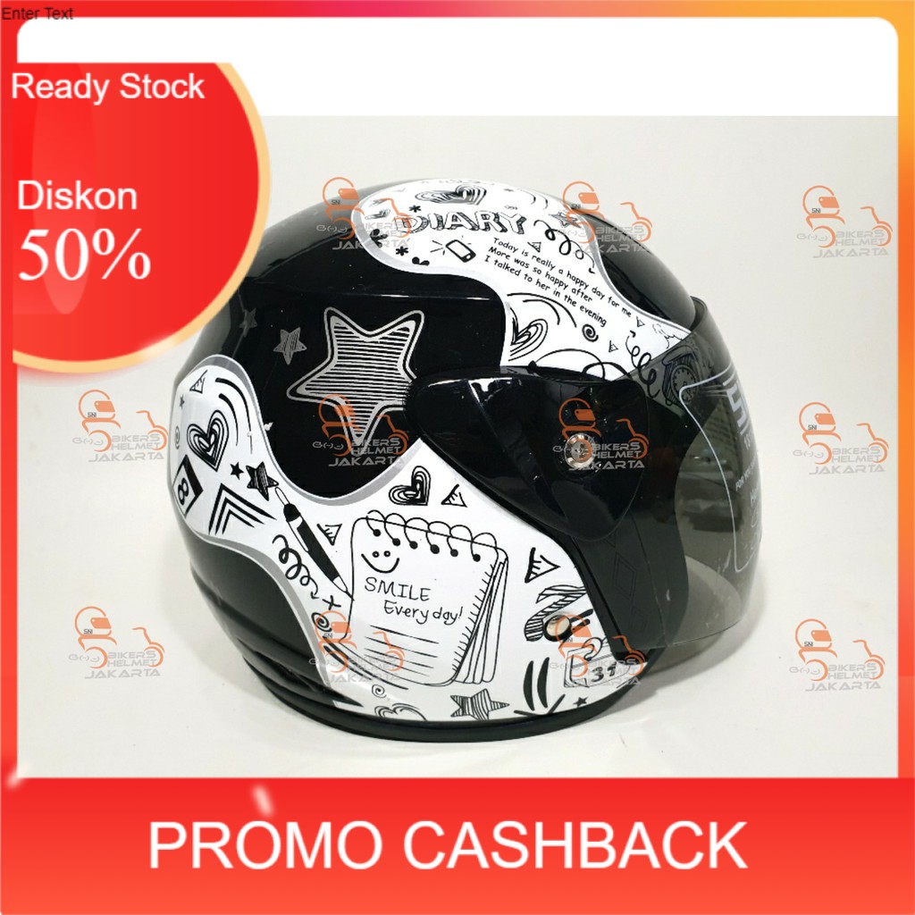 Jual HELM Sepeda Motor SNI DIARY BTS BLACK WHITE GLOSS MODEL GM EVO ...