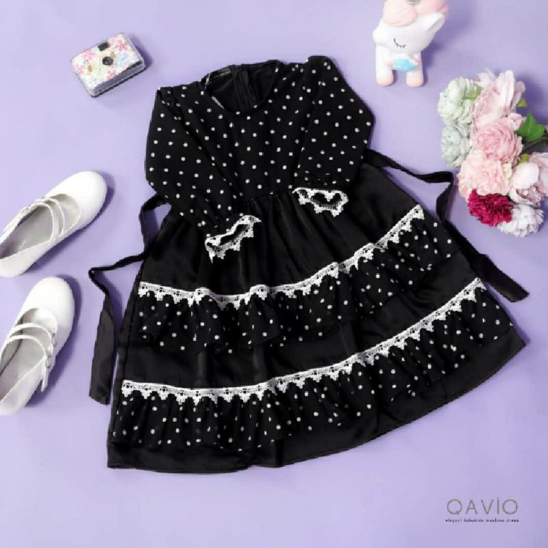 Jual Jilbab Qavio mecca black motif polka white | Shopee Indonesia