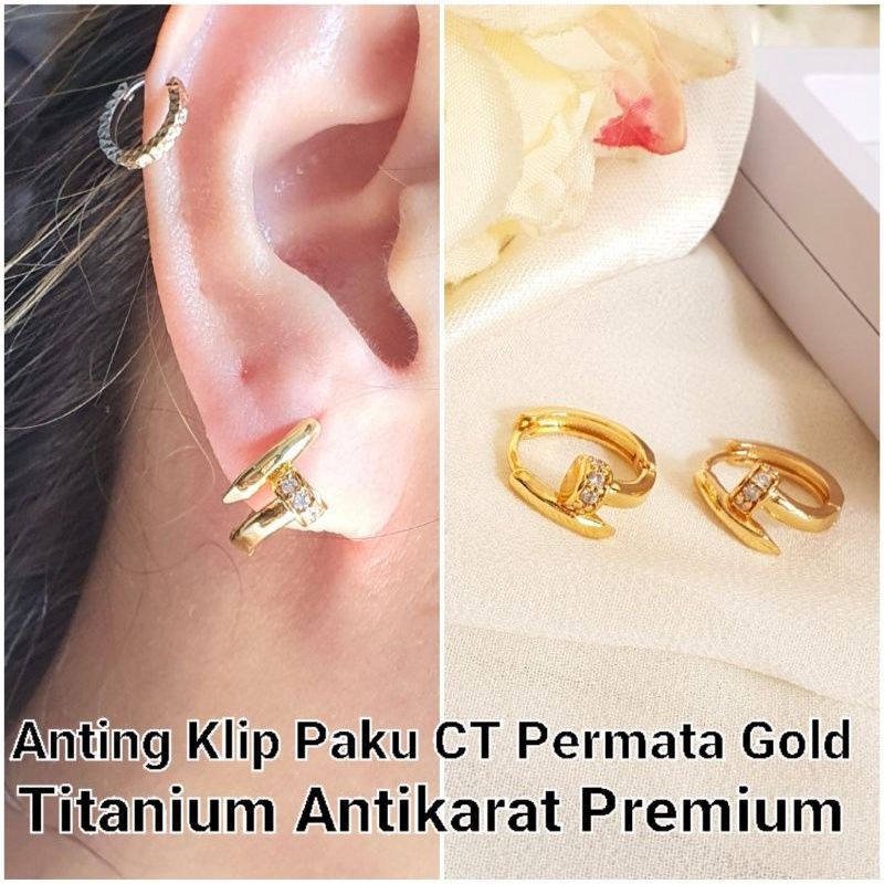 Jual Anting Klip Paku CT Permata Tanam Titanium | Shopee Indonesia