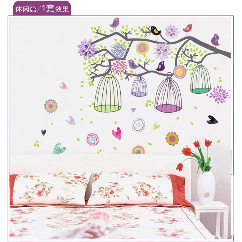 Jual METH AY993 FLOWER N BIRDCAGE KIDS NURSARY WALLSTICKER 60X90 ...