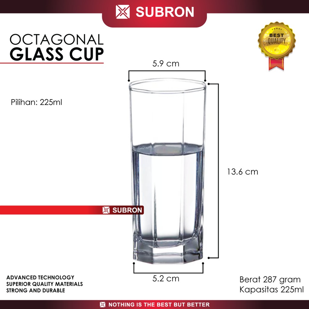 Jual Subron Gelas Kaca Octagonal Segi 8 Tebal 180ml 225ml Cangkir Minum ...