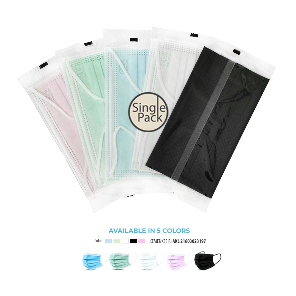Jual GEA Masker Surgical Face Mask 3ply Earloop Single Pack | Shopee ...