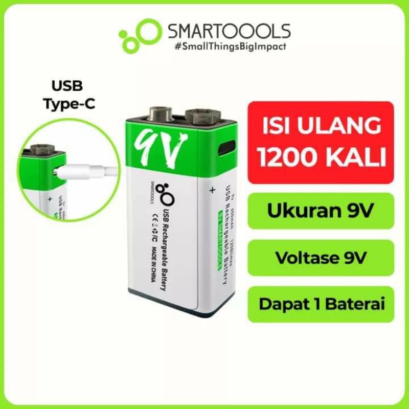 Jual Baterai Cas Isi Ulang Smartoools PowerBatt Ukuran Voltase 9V port ...
