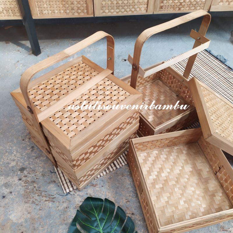 Jual RANTANG KOTAK 2 SUSUN 25 X 25 CM rantang bambu rantang makan ...