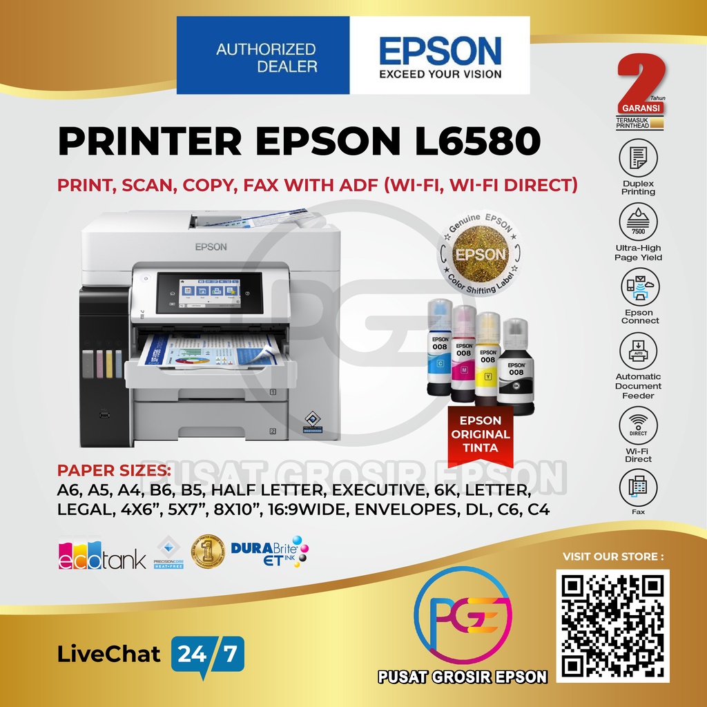 Jual Epson EcoTank L6580 L-6580 L 6580 A4 Colour Wi-Fi Duplex All-in-One Ink Tank Printer ...