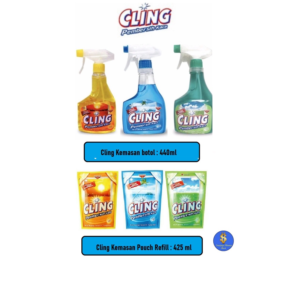Jual Cling Pembersih Kaca Botol 440ml refill 425ml All Variant | Shopee ...