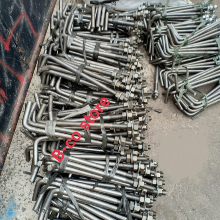 Jual Sale Angkur L Besi Beton Hitam M22 X 30Cm/Anchor Bolt 22 X 30Cm ...