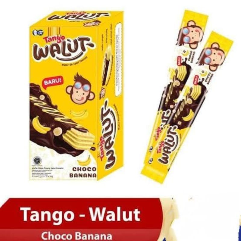 Jual Tango walut wafer pisang salut cokelat ( 12pcs x 18gr)cemilan enak ...