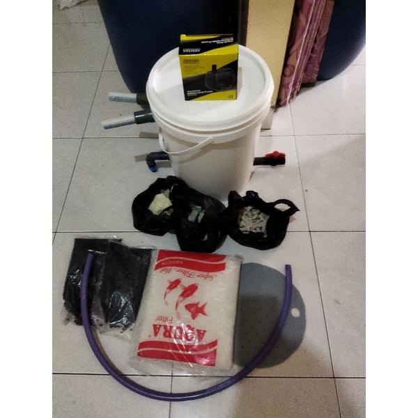 Jual ember bio filter kolam ikan output 2 corong paket komplit dengan ...