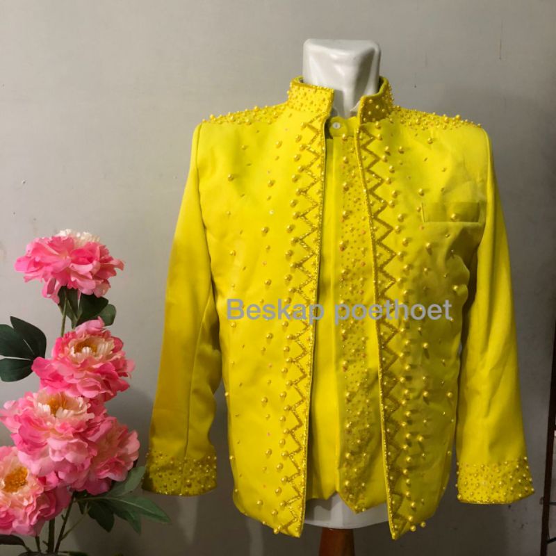Jual Baju jas pengantin pria Basofi premium kain matte kuning lemon ...