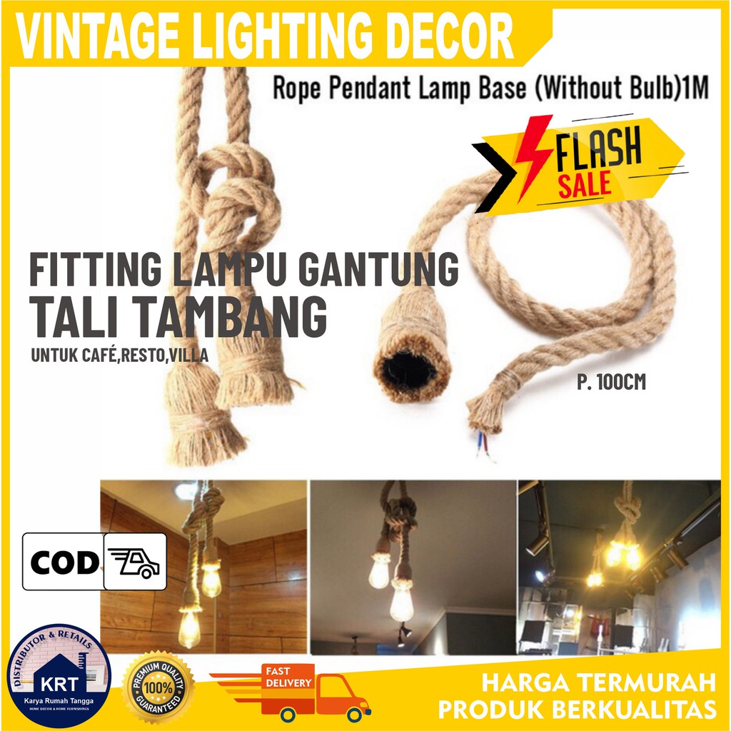 Jual Fitting Lampu Gantung Tali Tambang 1,5M 2 Kepala for LED Edison ...