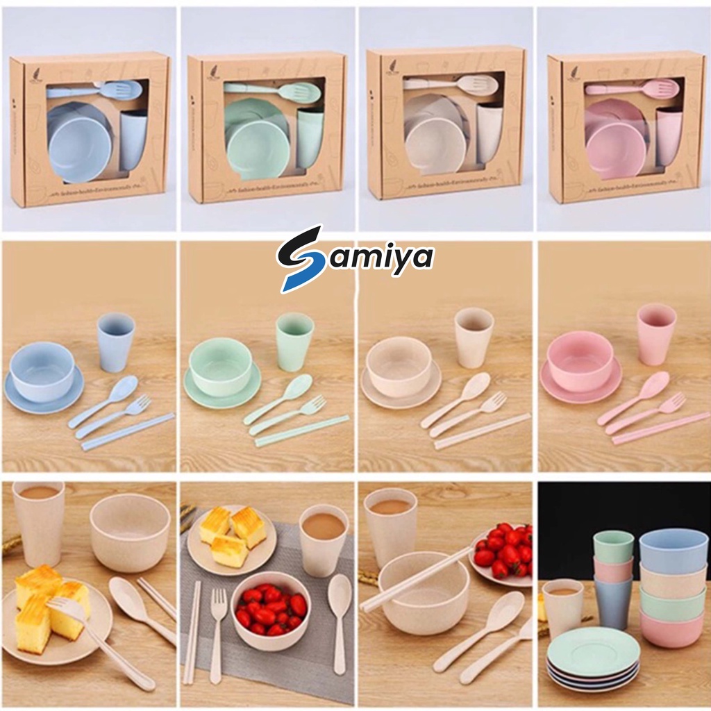 Jual wheat straw tableware set / alat makan full set / peralatan makan ...