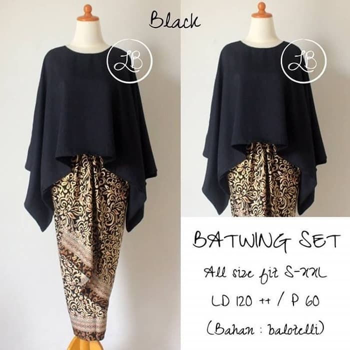 Jual SETELAN KEBAYA WANITA MODEL BATWING / KALONG HITAM BAWAHAN ROK ...