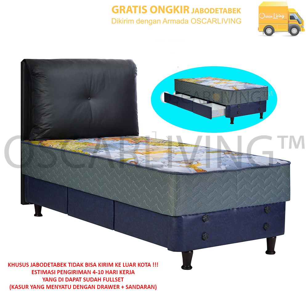 Jual Guhdo Drawer Bed Happy Kids Biru HB Boston Hitam / Kasur Spring ...