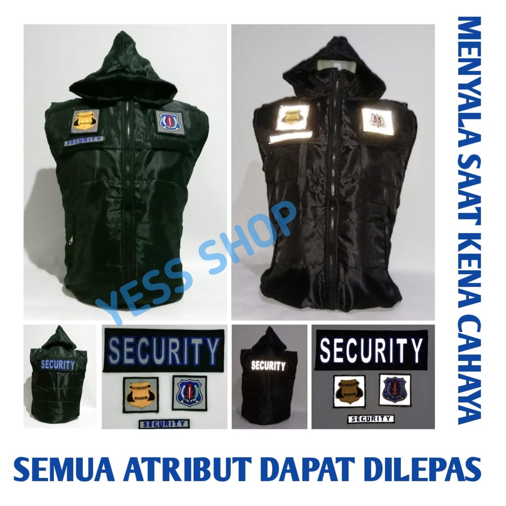 Jual ROMPI SECURITY HITAM LOGO BIRU BAHAN PARASUT EMBLEM DAPAT DI LEPAS ...