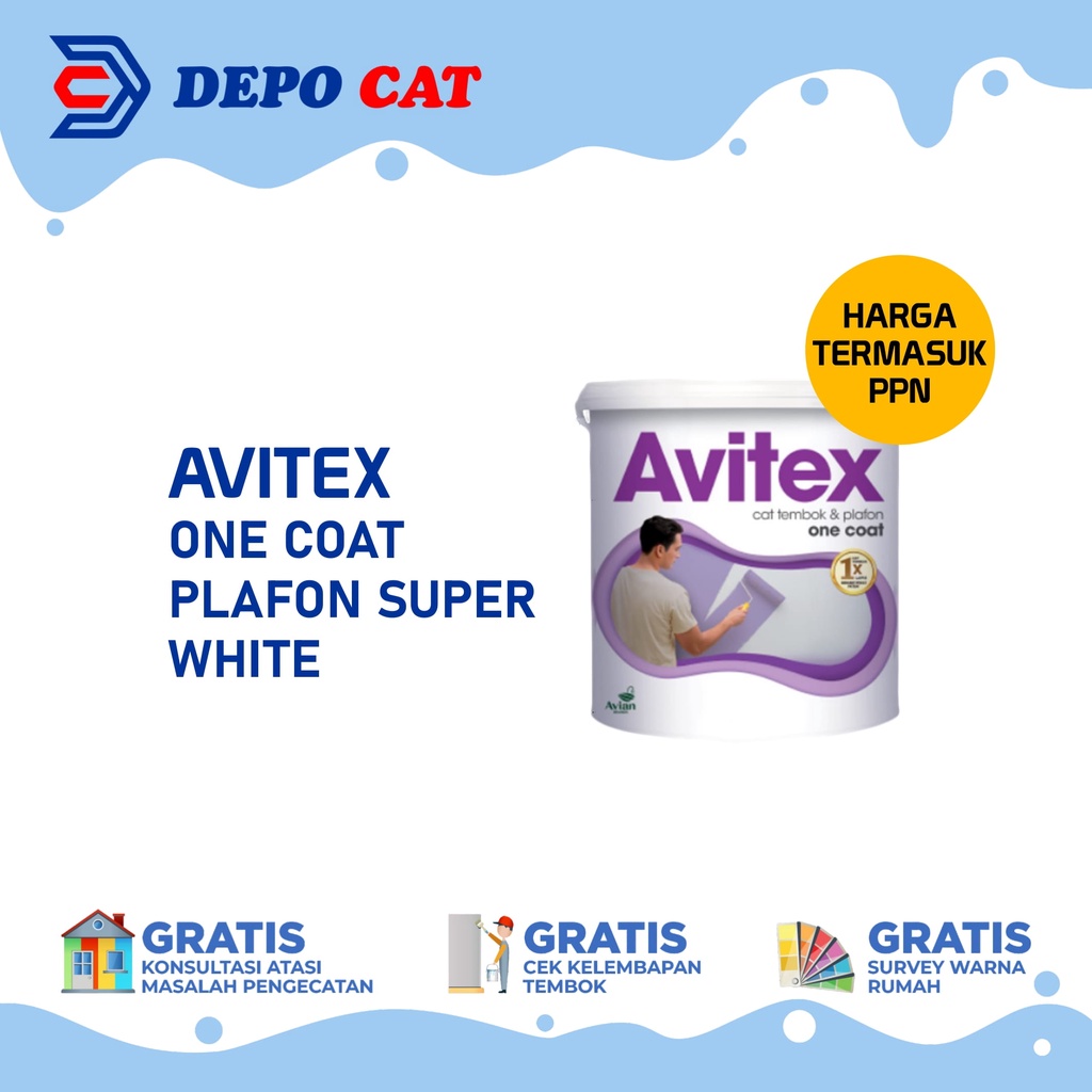 Jual Avitex One Coat Cat Tembok dan Plafon Super White 22 Kg | Shopee ...