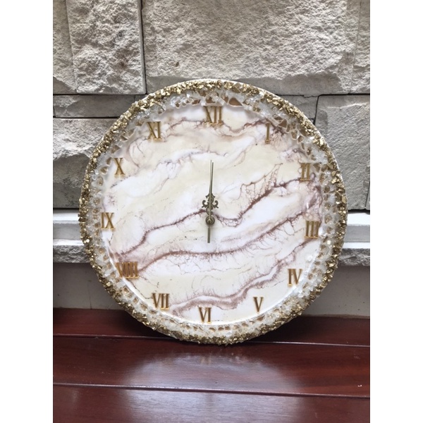 Jual Gold rounded wall clock jam dinding resin art marble style shabby ...