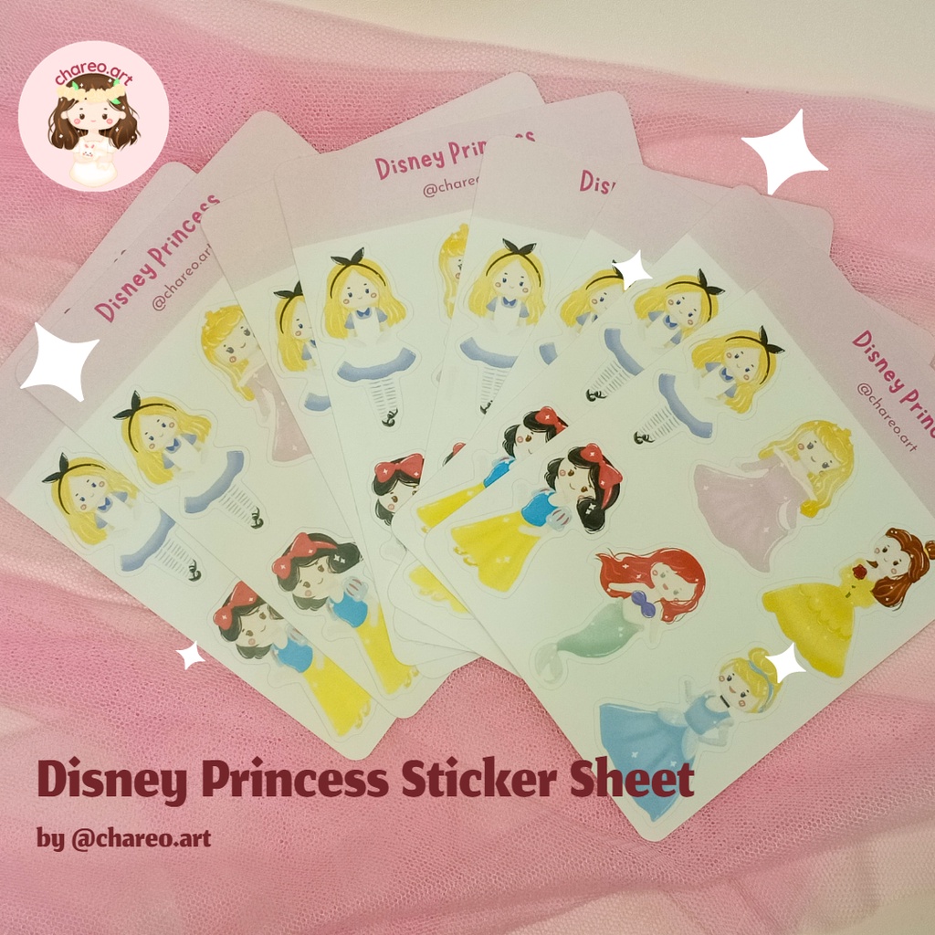 Jual Disney Princess Sticker Sheet by @chareo.art (sticker disney ...