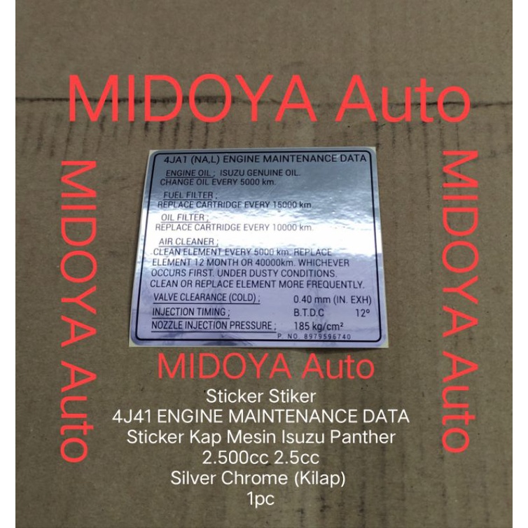 Jual Sticker Stiker 4J41 ENGINE MAINTENANCE DATA Kap Mesin Isuzu ...