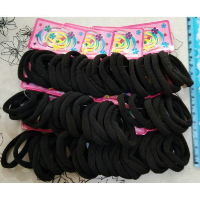Jual Karet kuncir ikat getah donat isi banyak papan kertas hitam polos ...