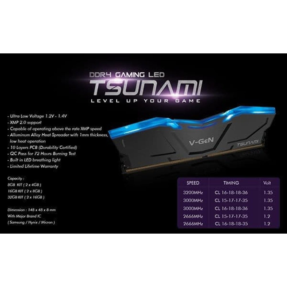Jual MEMORY KOMPUTER RAM V-GEN VGEN TSUNAMI LED DDR4 32GB PC 2666 CL15 ...