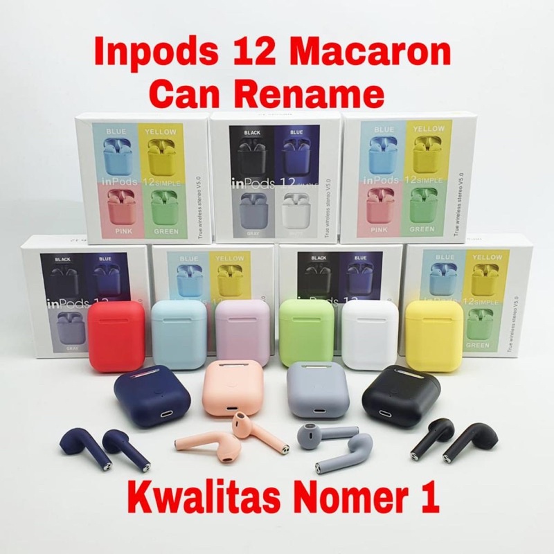 Jual headset i12 TWS Wireless Earphone Bluetooth Warna Macaron ...