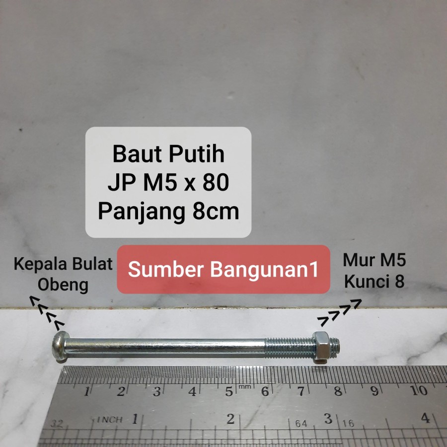 Jual Baut JP 5 x 80 putih 8cm mur m5 kunci 8 m5x80 kepala obeng bulat 5mm | Shopee Indonesia