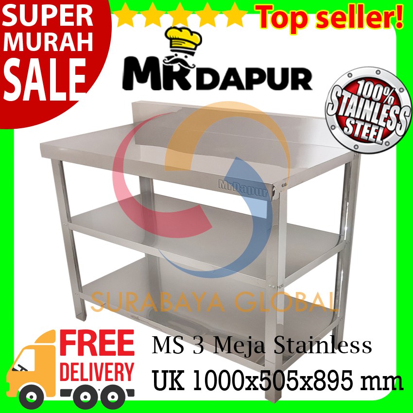 Jual Meja Dapur Stainless Steel Mr Dapur 3 Rak Serbaguna MS 3 Original ...