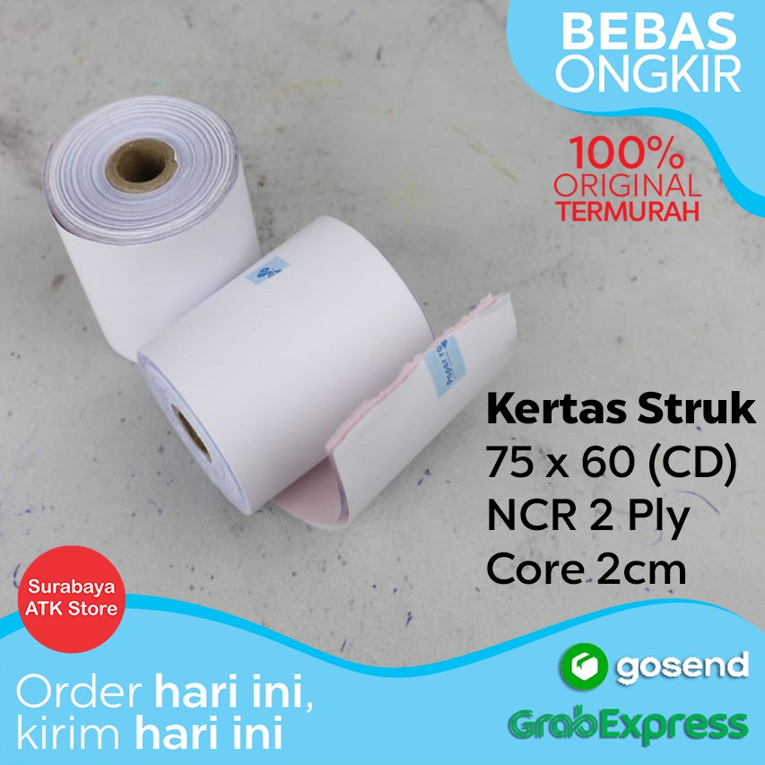 Jual Kertas Struk Kasir NCR 2 M Ply 75x60 Roll Paper Register Rangkap 2 ...