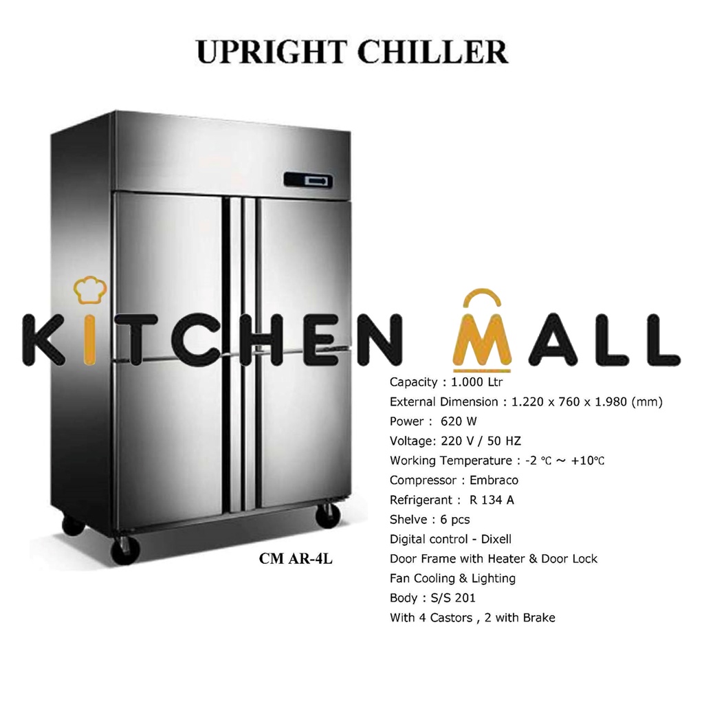Jual Coolmax CM AR4L Stainless Upright Chiller 4 Doors Kapasitas 1000 ...