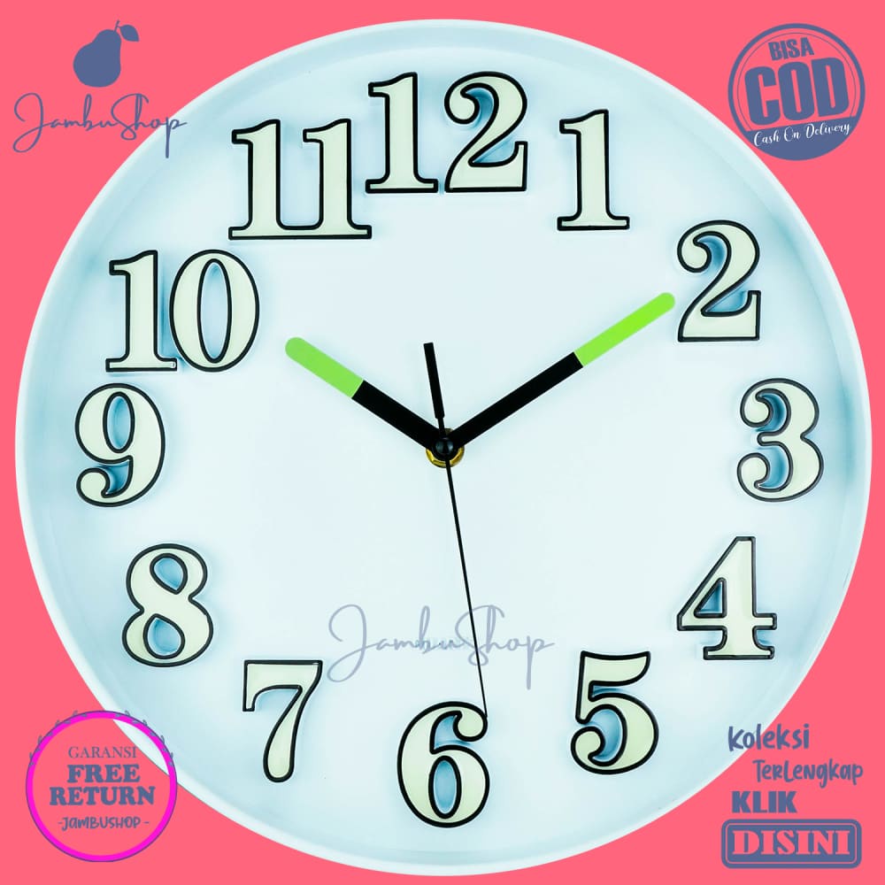 Jual Jam Dinding Analog Minimalis Putih Hijau BC 9799 Dekorasi Dinding ...