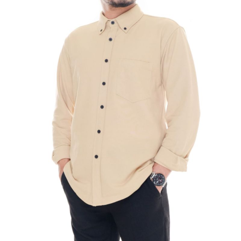Jual Kemeja Pria Lengan Panjang Cream | Cream Long Sleeve Linen Premium ...