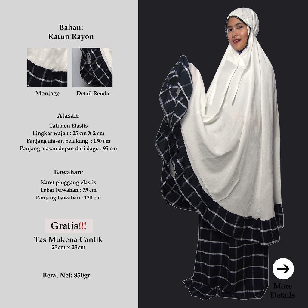 Jual Mukena Cantik Polos Putih Dengan Bawahan Kotak Ukuran Jumbo by ...