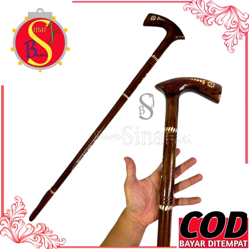 Jual (COD) tongkat jalan kayu jati + sepatu karet anti licin / slip ...