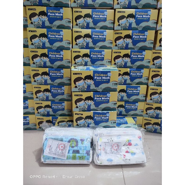 Jual 1 Box (isi 50) Masker anak 3 ply Kids Child mask motif Earloop ...