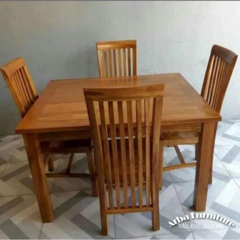 Jual SET MEJA MAKAN / SET MEJA RESTORAN 4 KURSI BALERO MINIMALIS KAYU JATI | Shopee Indonesia