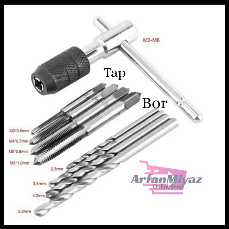 Jual Hand Tap Dan Mata Bor Set 9pcs Tapping Drill Alat Pembuat Ulir Drat | Shopee Indonesia