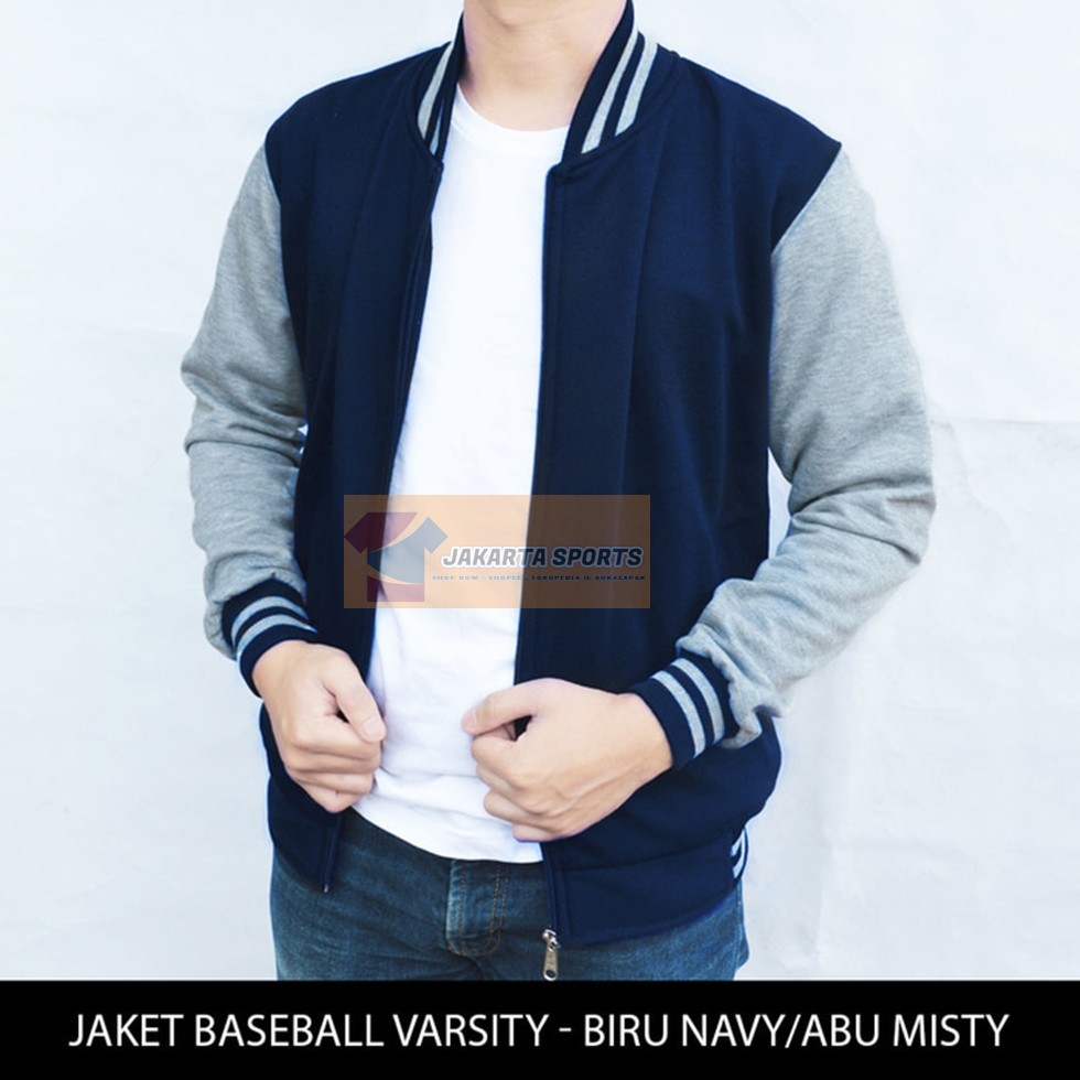 Jual JAKET BASEBALL BIRU NAVY ABU RESLETING VARSITY MURAH PRIA WANITA ...