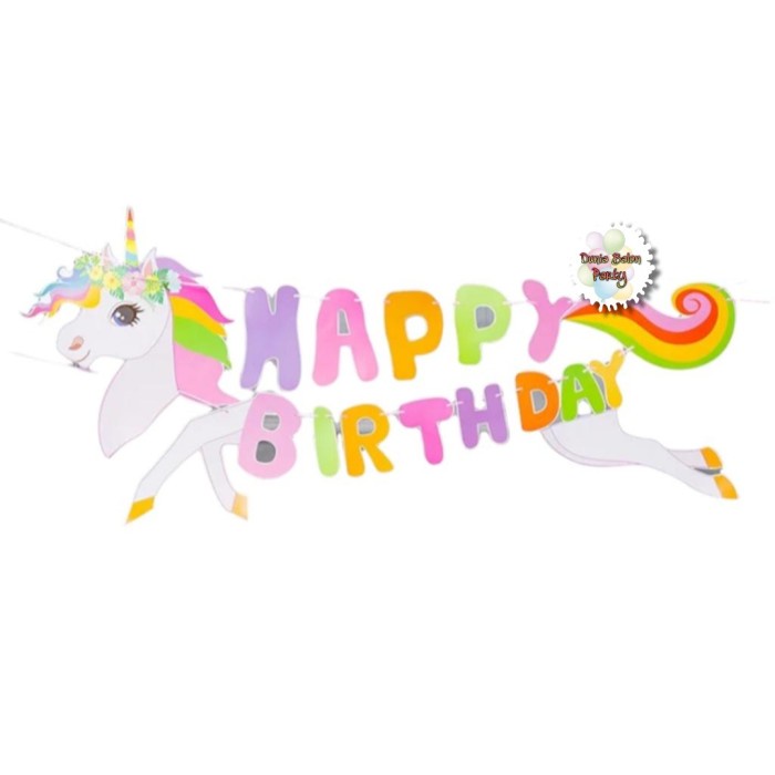 Jual Banner Happy Birthday / Bunting Flag Ultah Bentuk Unicorn Rainbow ...