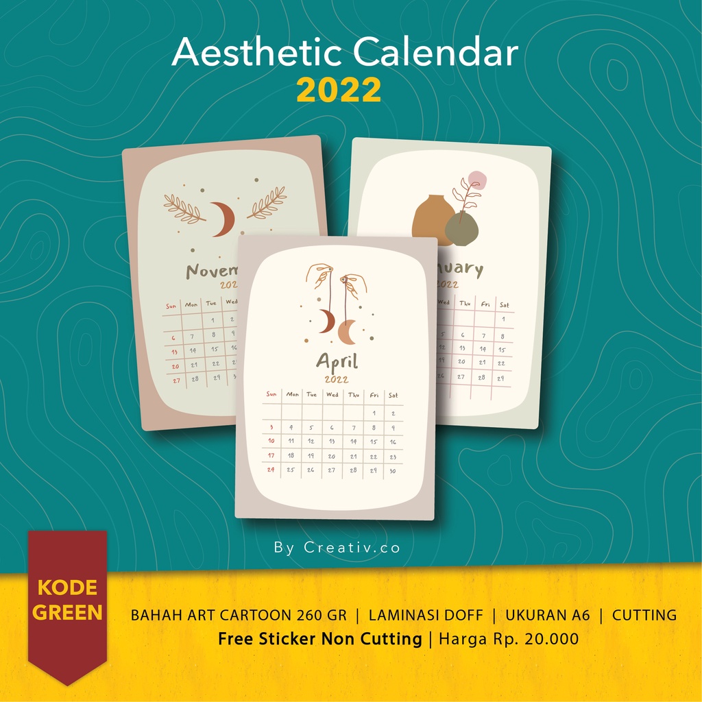 Jual KALENDER AESTHETIC 2024 GREEN [KALENDER MURAH] [KALENDER TEMPEL ...