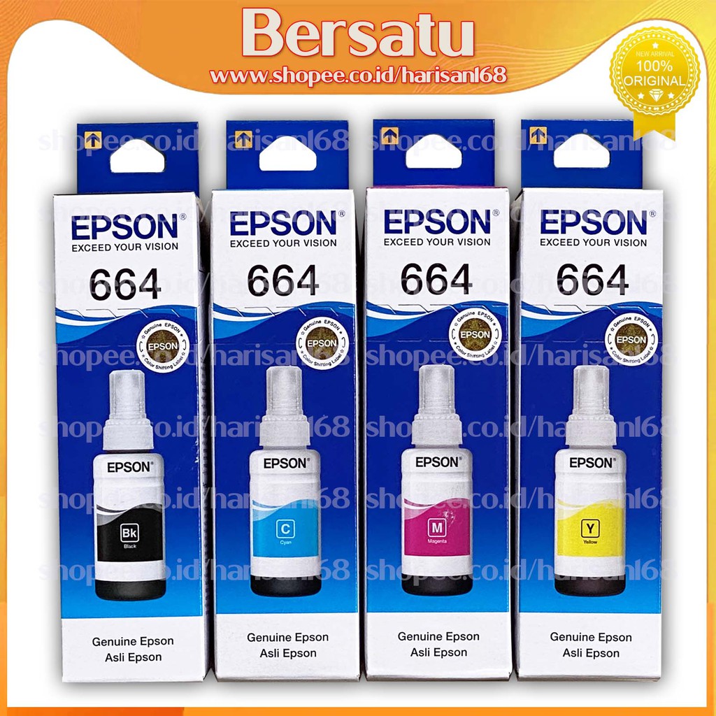 Jual Tinta T664 Epson 664 6641/6642/6643/6644 Black/Cyan/Magenta/Yellow New Original Ready ...